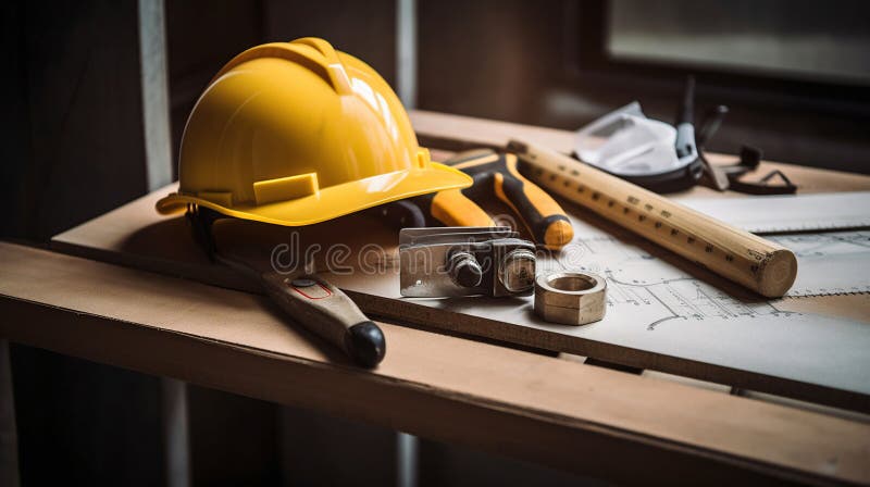Construction Tools on Table, Space for Text. Generative Ai Stock ...