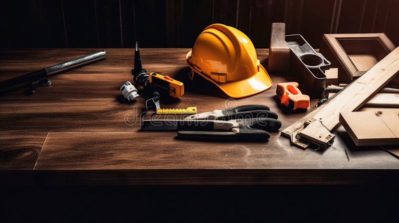 Construction Tools on Table, Space for Text. Generative Ai Stock Photo ...