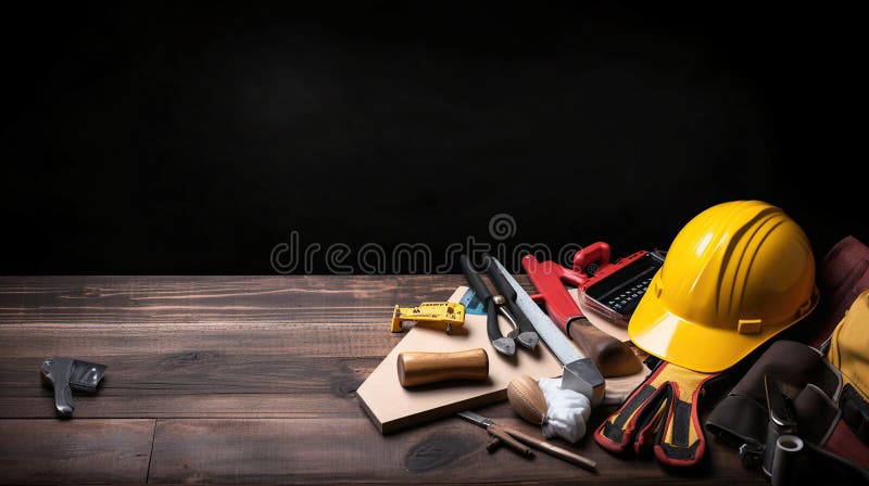 Construction Tools on Table, Space for Text. Generative Ai Stock ...