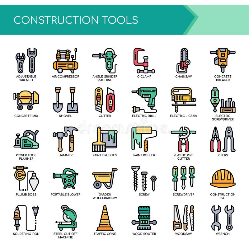 Construction Tools , Pixel Perfect Icons Stock Vector - Illustration of ...