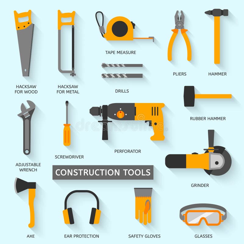Construction Tools Vector Icons Set Stock Vector - Illustration of ...