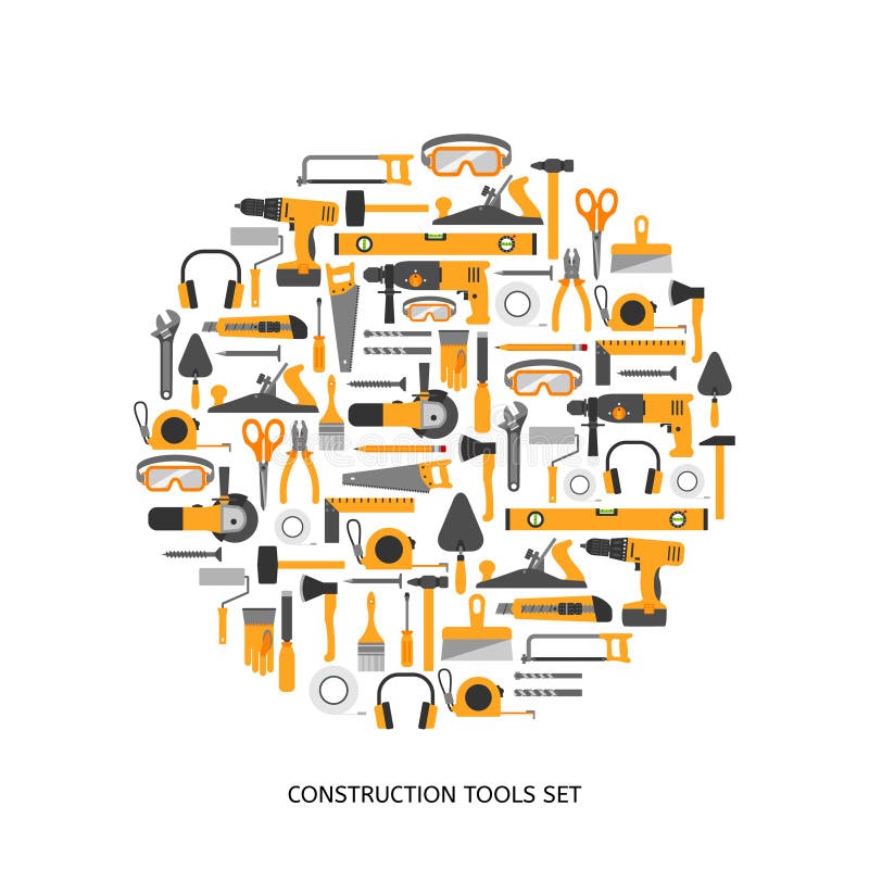 Construction Tools Vector Icons Set Stock Vector - Illustration of hard ...