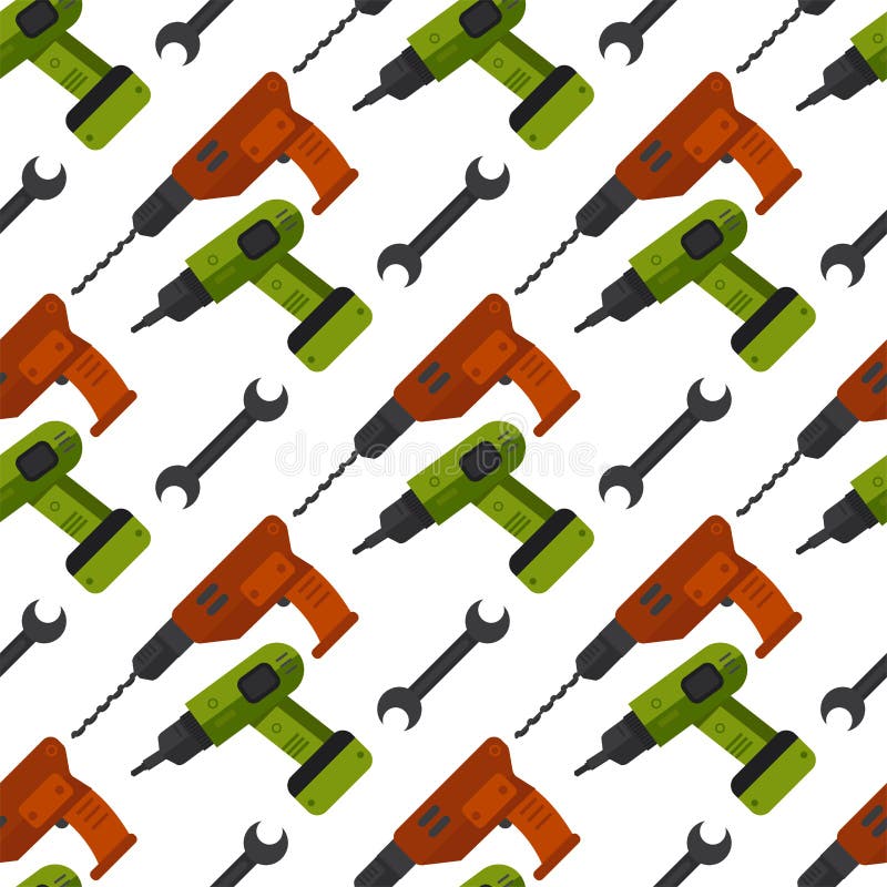Construction Tools Worker Equipment House Renovation Seamless Pattern ...