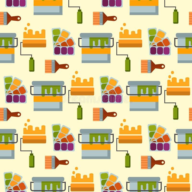Construction Tools Worker Equipment House Renovation Seamless Pattern ...