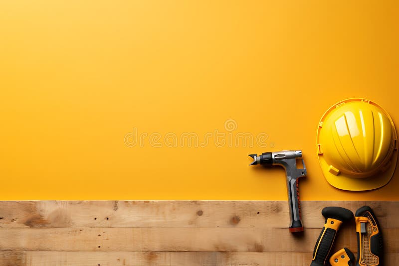 Construction Tools on Yellow Background. Top View with Space for Your ...