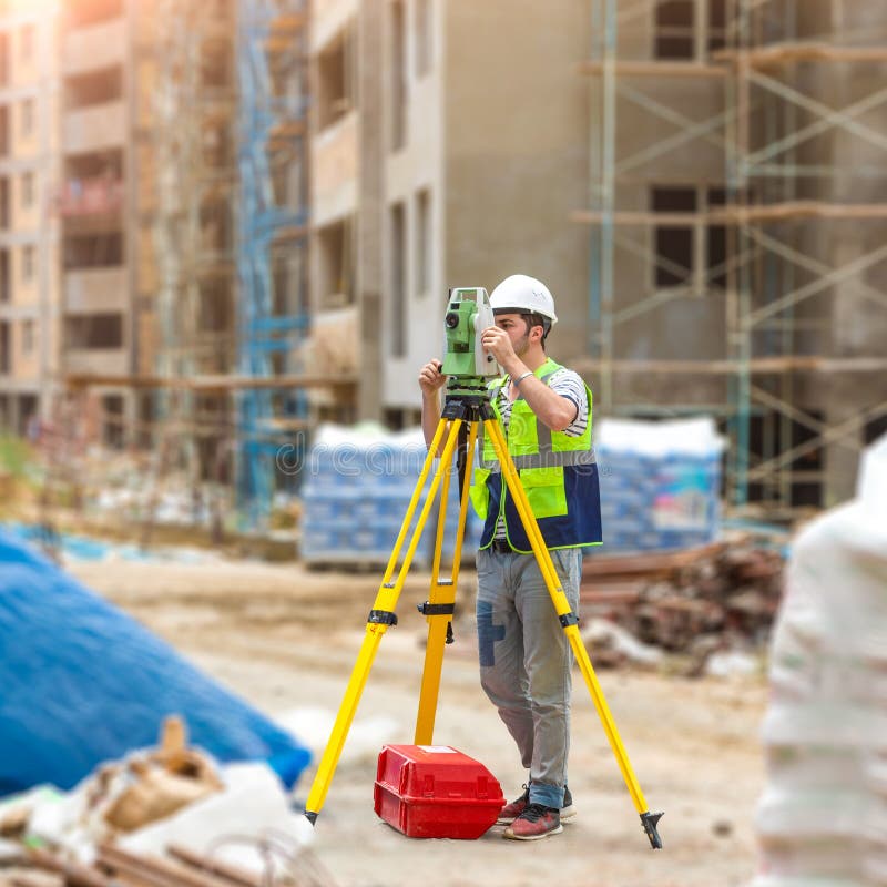 Construction Topography Worker on the Building Site Editorial Stock ...
