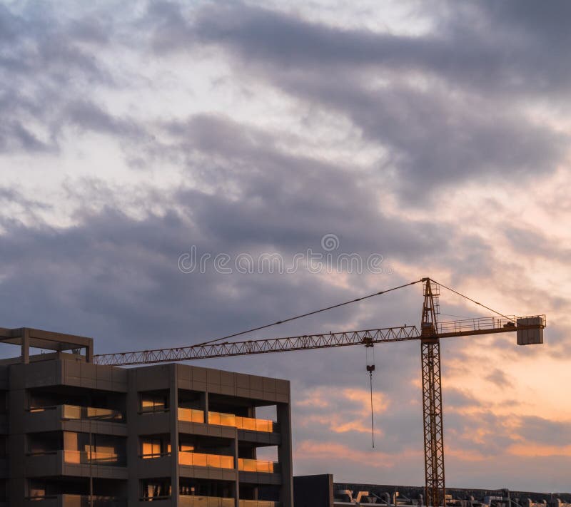 Construction Tower Crane Sunset Modern Building Construction Stock ...