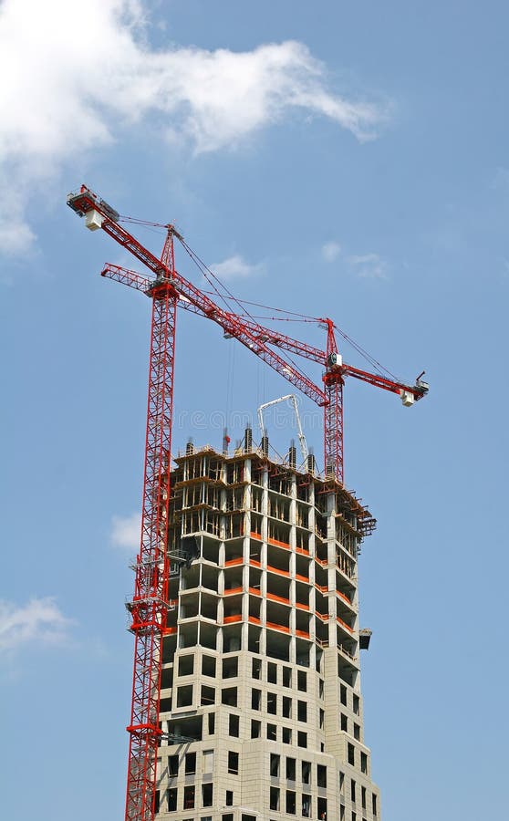 Construction Tower Red Crane Stock Image - Image of highrise, steel ...