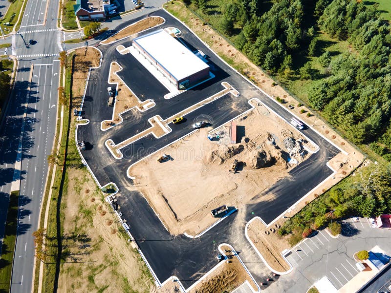 Construction of a Trading Platform Along the Road. View from Above ...