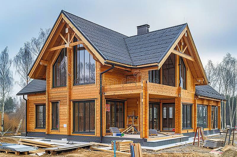 Construction of a Traditional Log House Wooden Structure, Tools, and ...