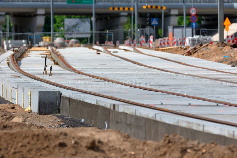 Construction of a Tramway in the City Stock Photo - Image of public ...