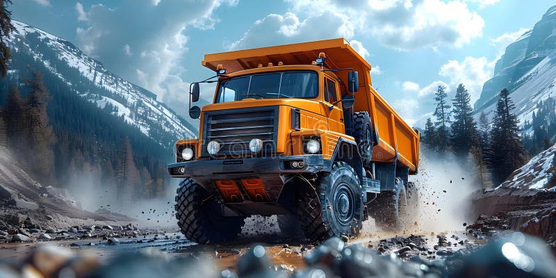 Construction Transportation: a Dump Truck on a Dirt Road. Concept Construction, Transportation ...