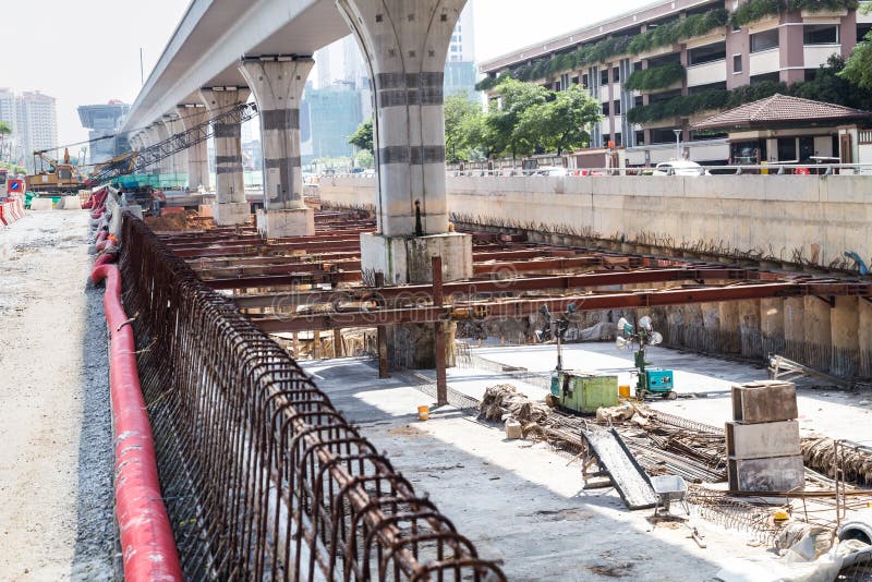Construction of Tunnel Underpass Beneath Train Line within City Stock ...