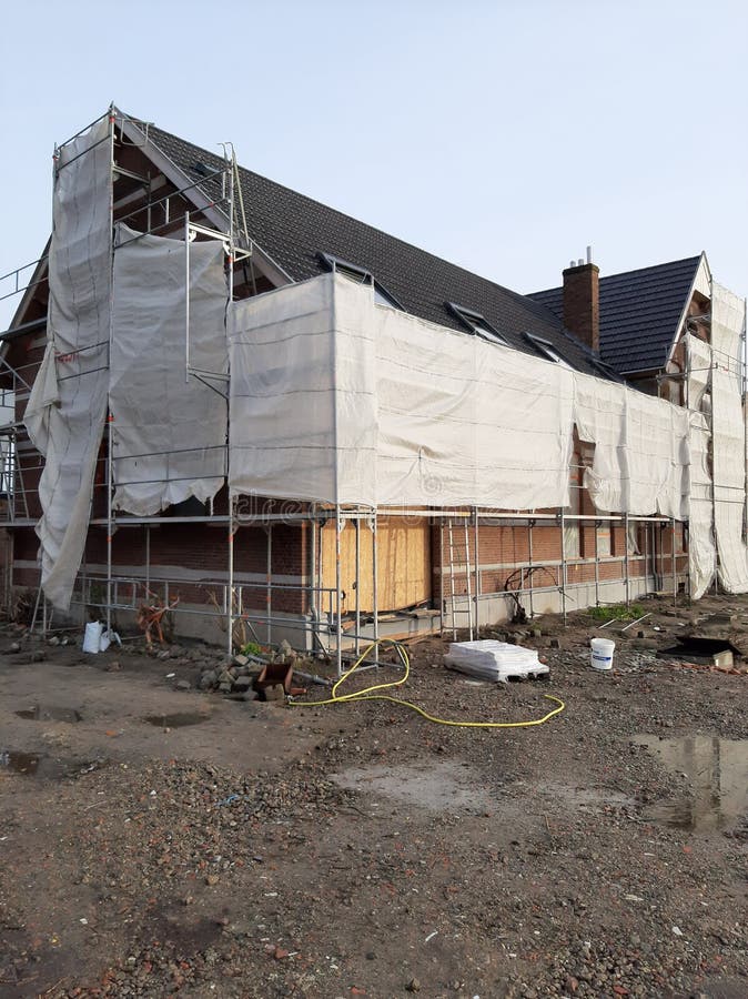 Construction of a Turnkey House of Brick and Concrete Stock Image ...