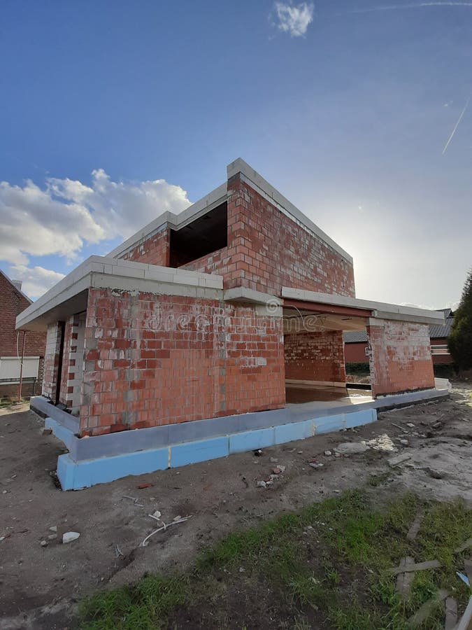Construction of a Turnkey House of Brick and Concrete Stock Photo ...