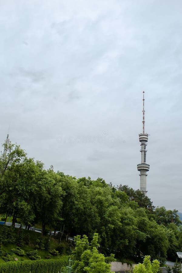 Construction of a TV Tower among Trees and Sky Stock Photo - Image of ...