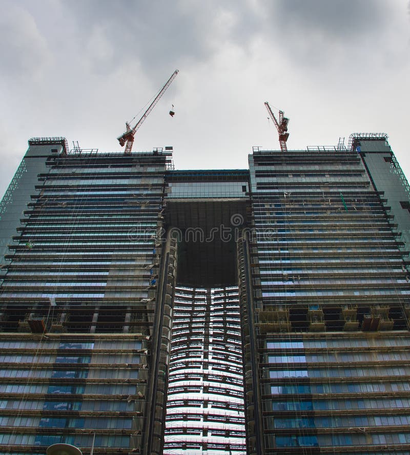 Construction of Twin Skyscraper, Vertical Stock Photo - Image of house ...