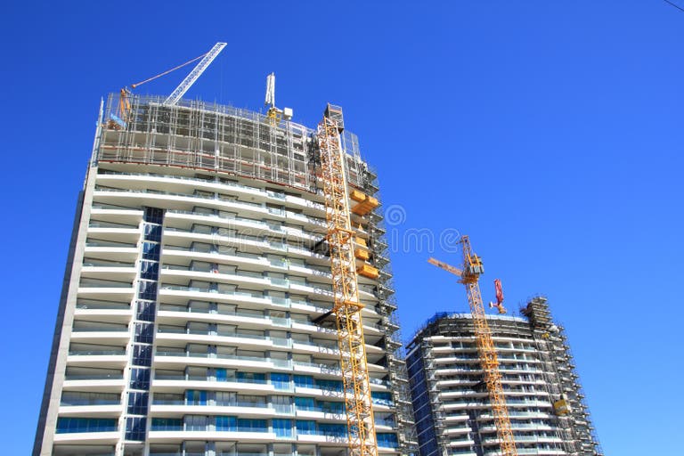 Construction of Two High-rise Buildings Stock Image - Image of bracing ...