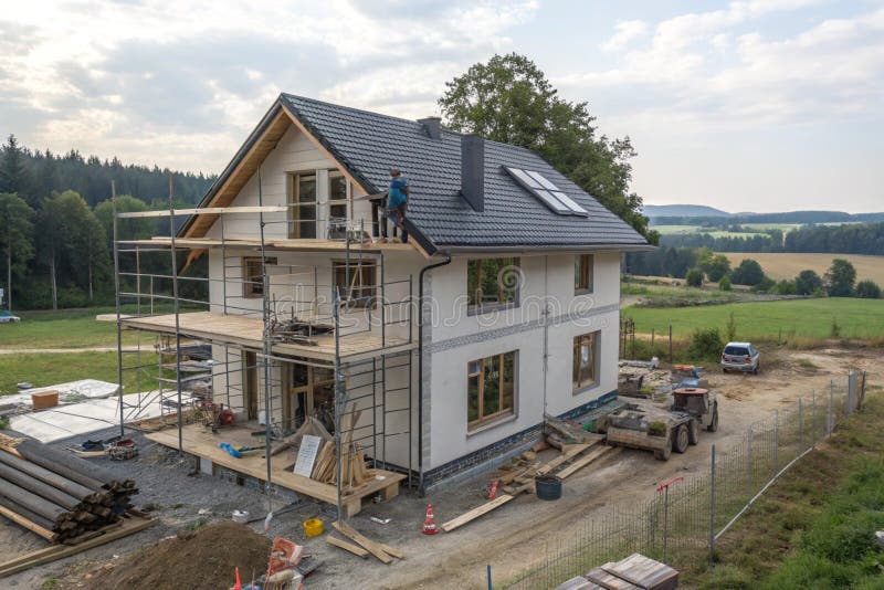 Construction of Two-storey House in the Suburbs Stock Illustration ...