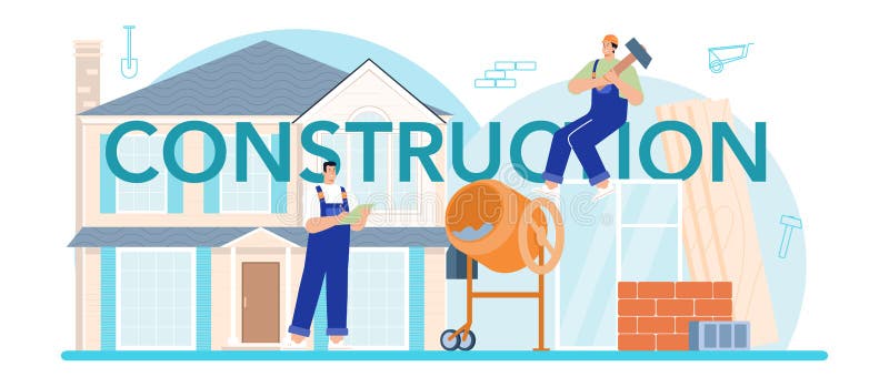 Construction Typographic Header. House and Road Building Process Stock ...