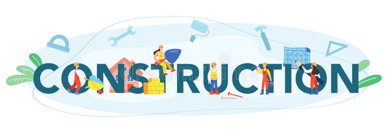 Construction Typographic Header. Workers Building Home with Tools Stock ...