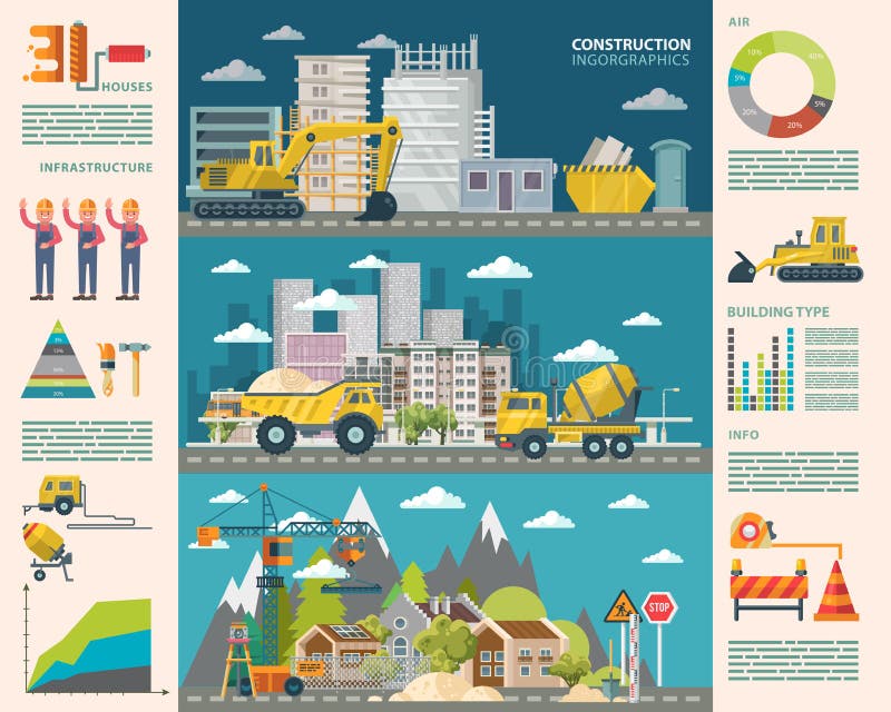 Construction Works. Set. Vector Flat Colorful Illustration with ...