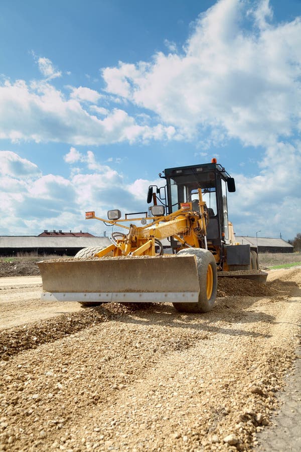 Heavy Grader Machine Vehicle Working on Road Construction Site Stock ...