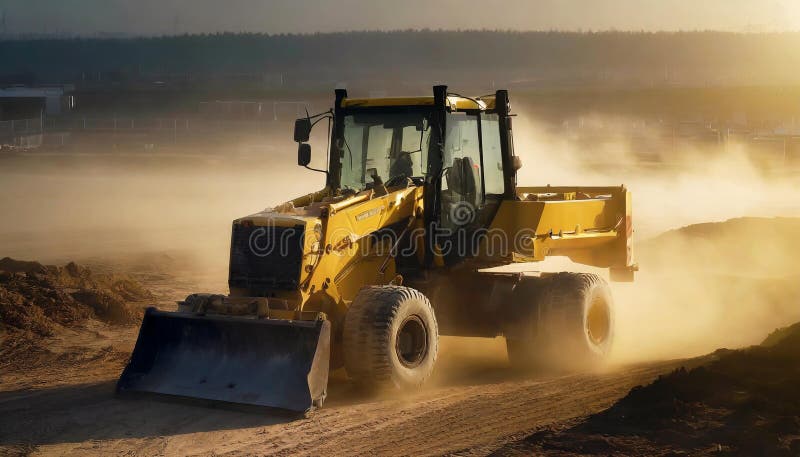 A Construction Vehicle in a Cloud of Dust Stock Image - Image of ...
