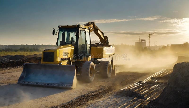 A Construction Vehicle in a Cloud of Dust Stock Photo - Image of ...