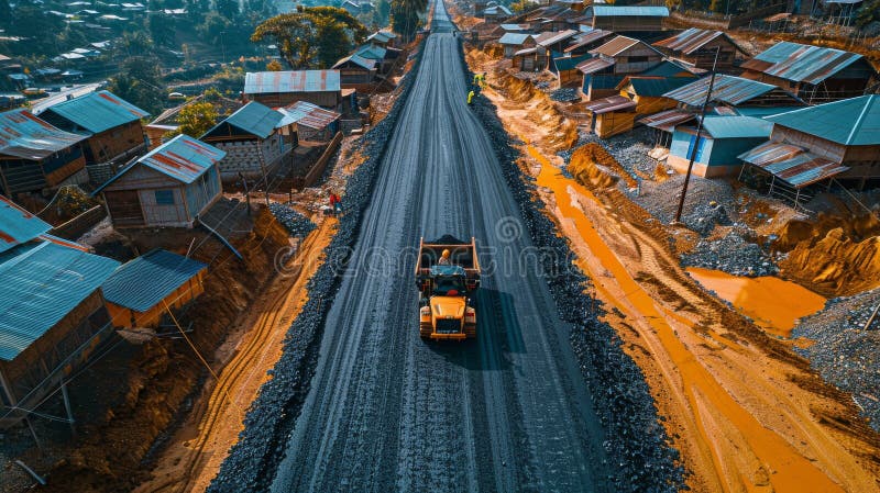 Construction Vehicle Driving Past Building Stock Photo - Image of crew ...