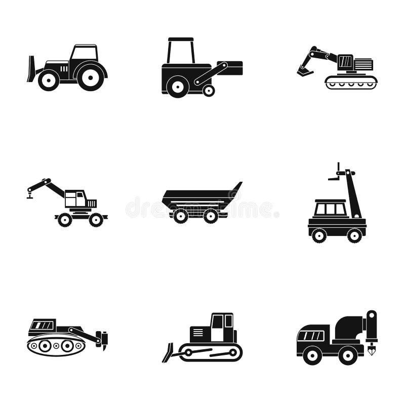 Construction Vehicle Icon Set, Simple Style Stock Vector - Illustration ...