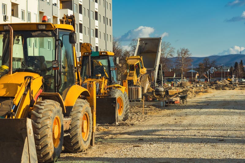 Construction Vehicle with Loader on Building Site Stock Image - Image ...