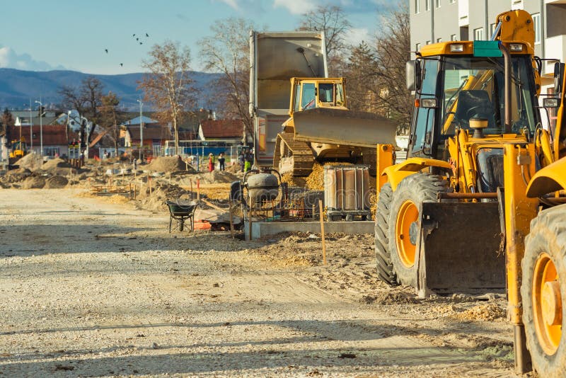 Construction Vehicle with Loader on Building Site Stock Image - Image ...