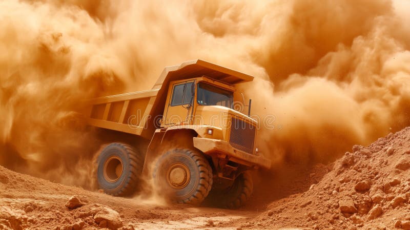 Construction Vehicle Navigating through Heavy Dust Cloud Stock ...