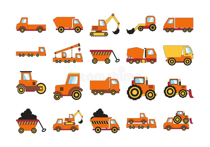 Construction Vehicle Transport Element Set Stock Vector - Illustration ...