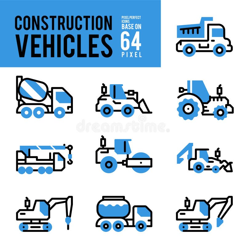 Construction Vehicle and Transport Monocolor Icons Stock Vector ...
