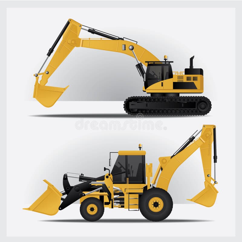 Construction Vehicles Transportation and Worker Set Clipart Stock Vector - Illustration of ...