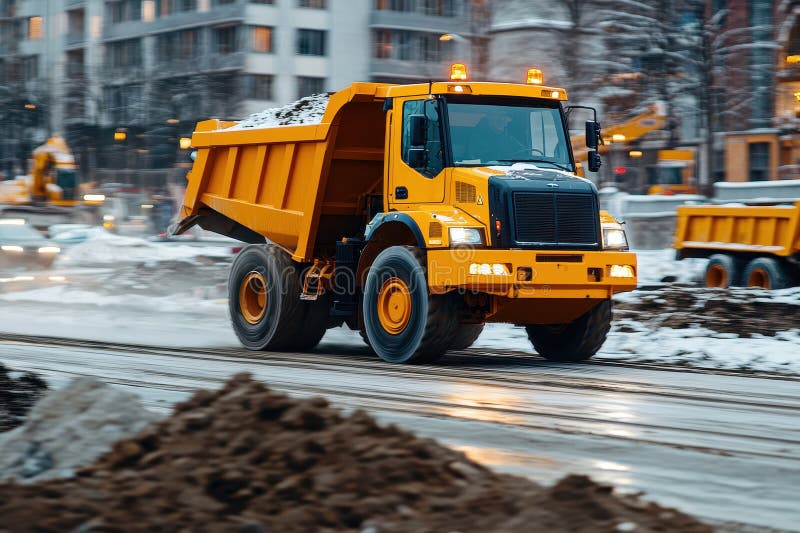 Construction Vehicles in Motion at a Worksite Stock Image - Image of ...