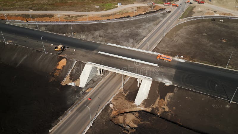 Construction Vehicles Working on a New Highway Bridge. Clip Stock Video ...