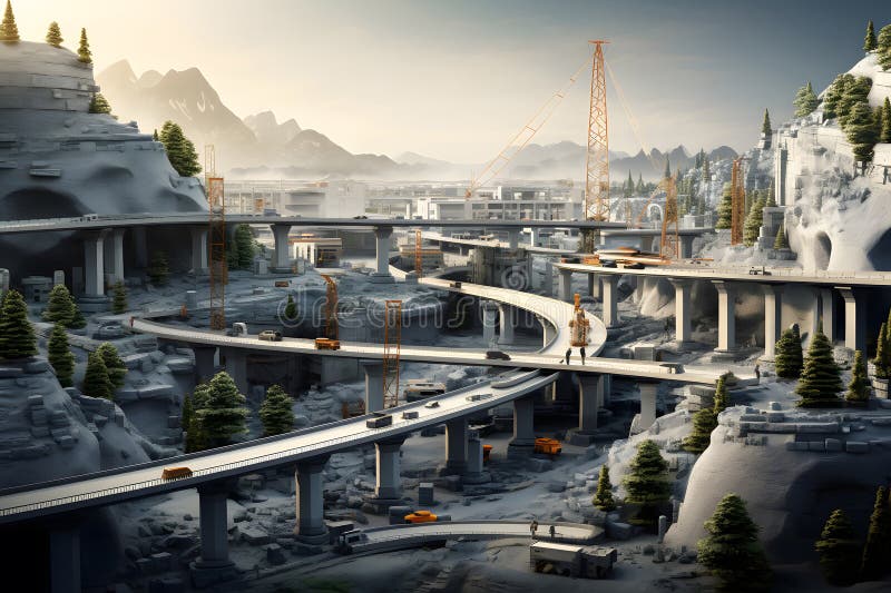 Construction of the Viaduct on the New Highway. Miniature Model of ...