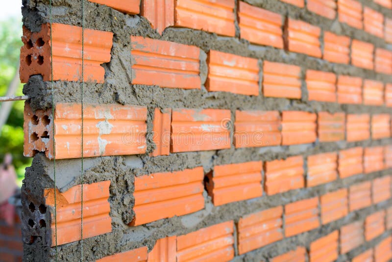 Construction Wall Building with Brick and Cement Stock Photo - Image of ...