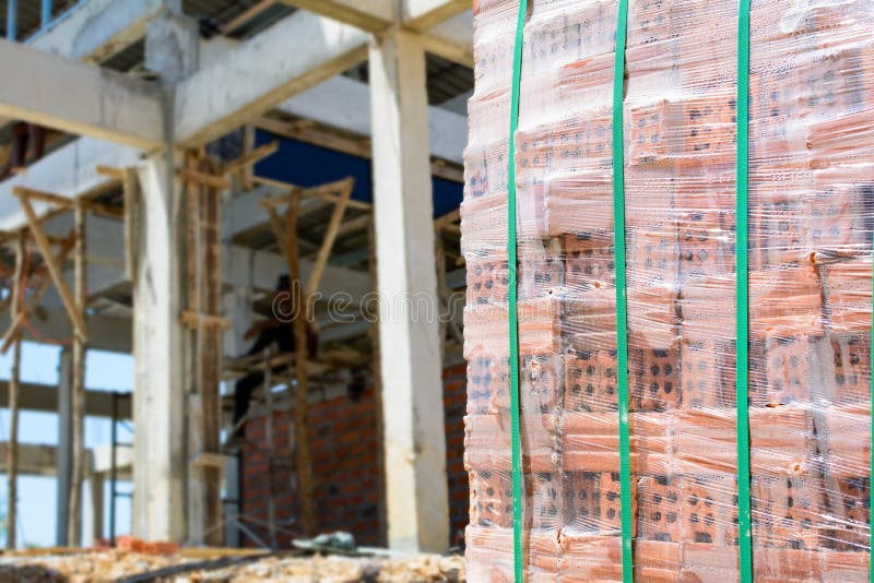 Construction Wall Building with Brick and Cement Stock Image - Image of ...
