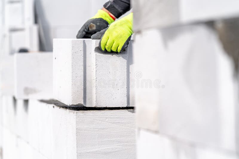 Construction of a Wall of a House Made of Concrete Bricks Stock Image ...