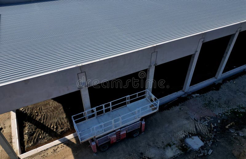 Construction of the Wall of Warehouse Building. between Columns Stock ...