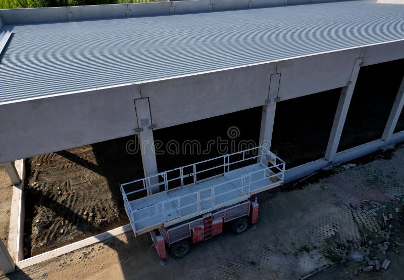 Construction of the Wall of Warehouse Building. between Columns Stock ...