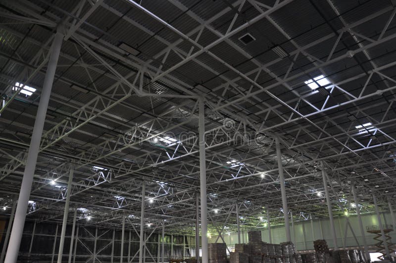 Construction of a Warehouse Complex, Inside View. Columns are Installed ...