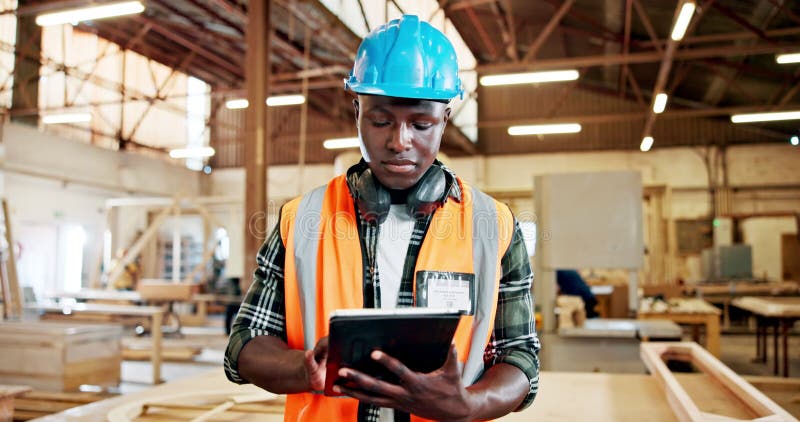 Construction, Warehouse and Man with Tablet for Logistics, Planning and ...