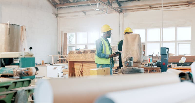Construction, Warehouse and People with Tablet, Talking about Planning ...