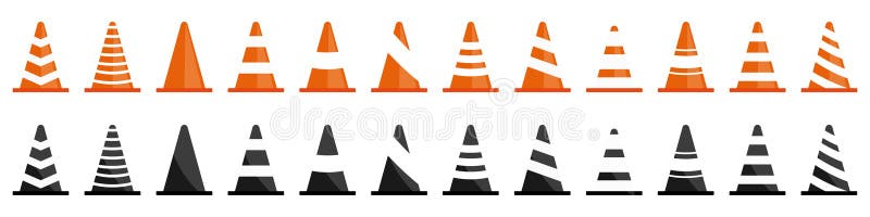 Construction Warning Cone Collection in a Flat Design. Set of Road Cone ...