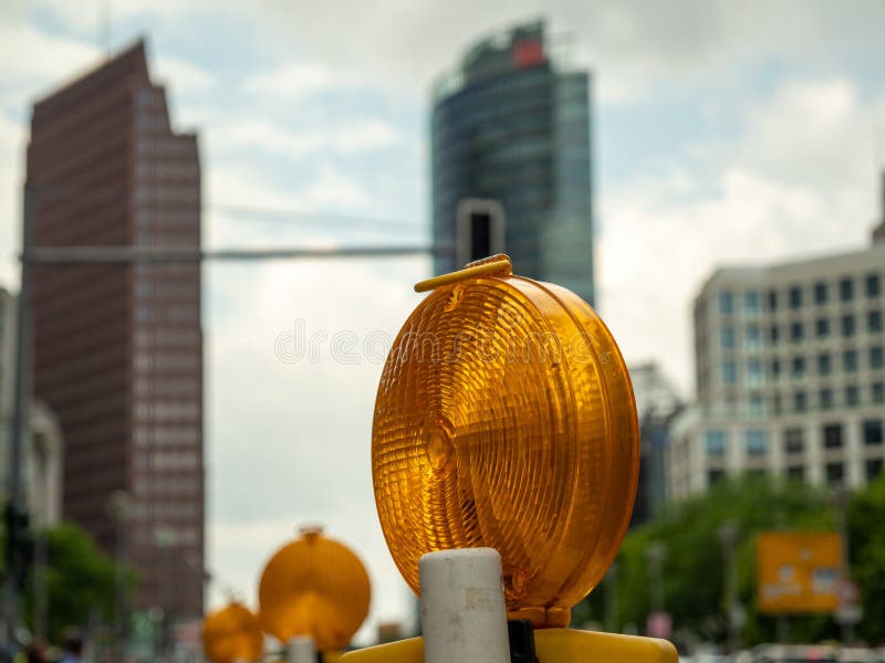 Construction warning lamp. stock image. Image of urban - 247851247